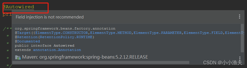 Spring依赖注入提示:Field injection is not recommended_SSM-CSDN专栏