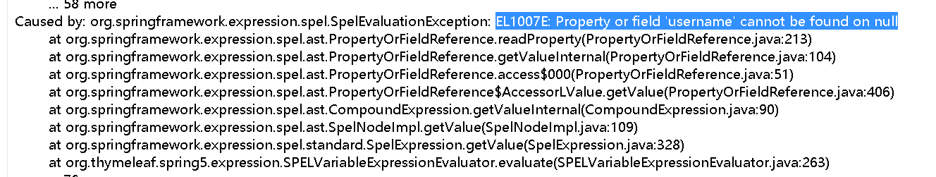 Thymeleaf踩坑：EL1007E: Property or field ‘username‘ cannot be found on null_property or field ...