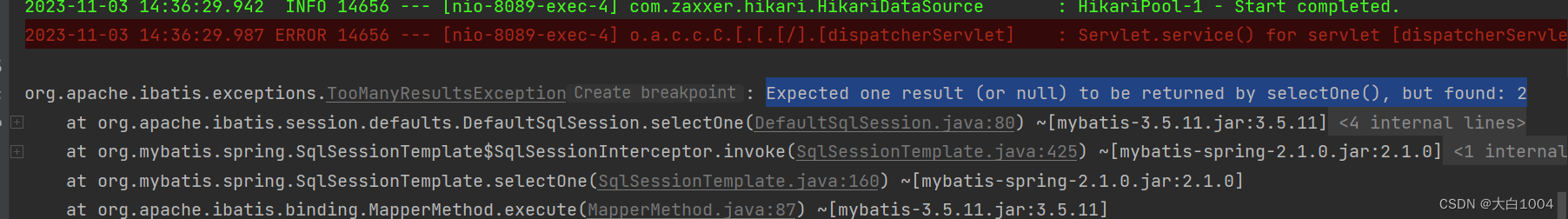 报错：Expected one result (or null) to be returned by selectOne(), but found: 2-CSDN博客