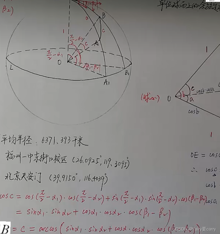 球面余弦定理 Csdn博客