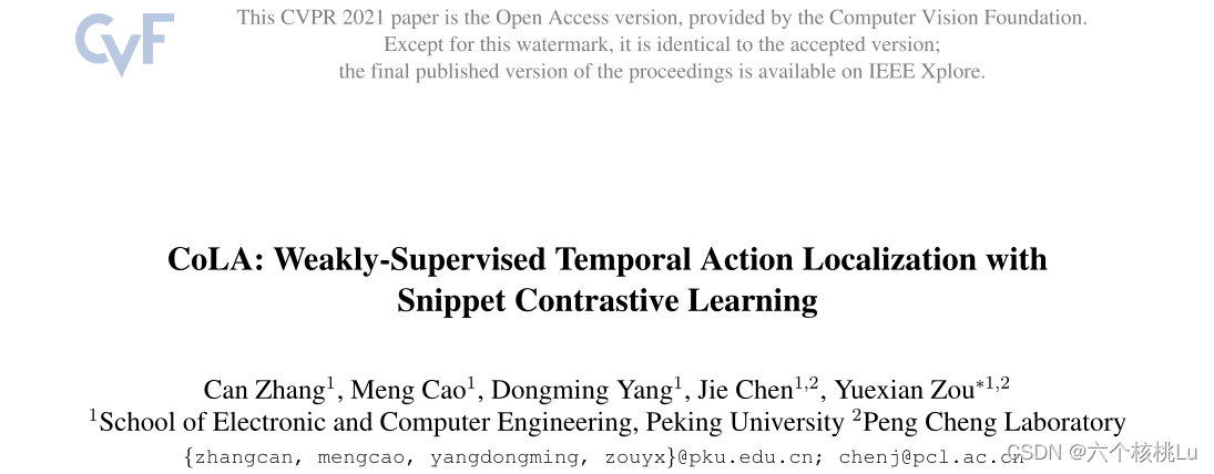 时序动作定位 | 利用片段对比学习的弱监督时序动作定位_cola weakly-supervised temporal action localizatio-CSDN博客