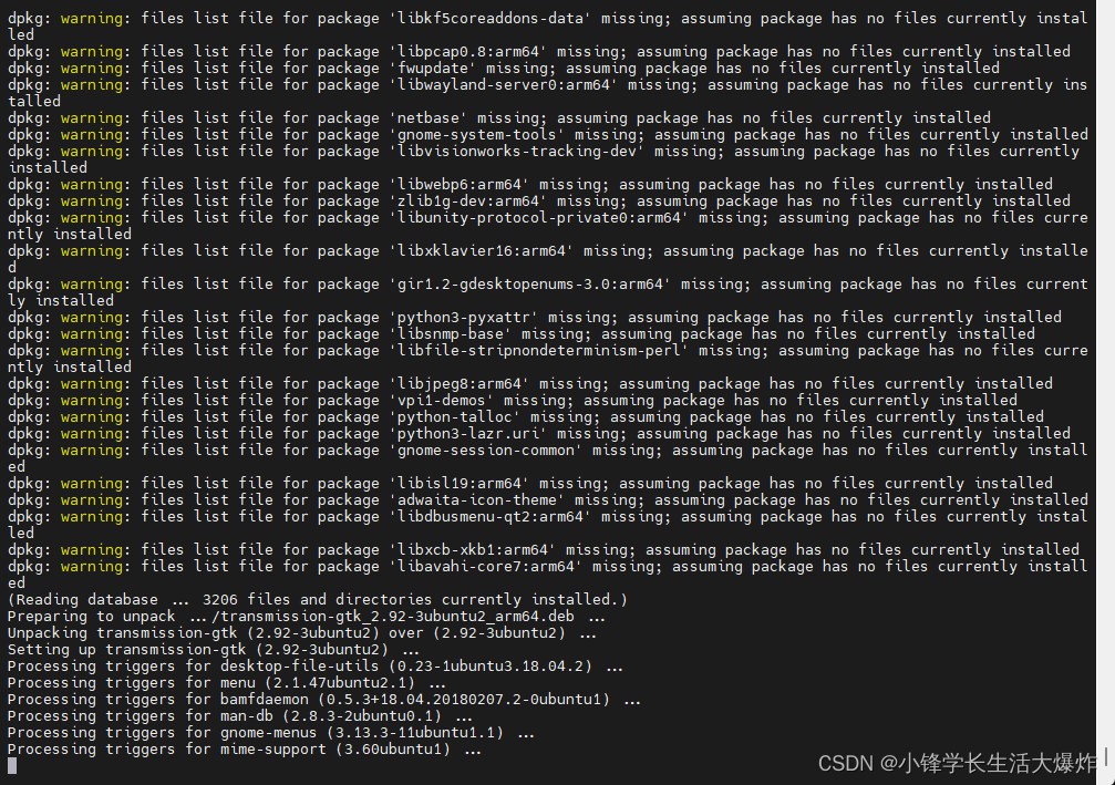 【踩坑】修复dpkg: warning: files list file for package ‘xxxx‘ missing； assuming pac_dpkg: can't ...