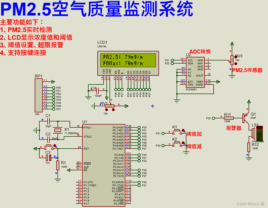 【Proteus仿真】【51单片机】PM2.5空气质量监测系统设计_while循环语句检测温湿度和pm2.5值是否超限-CSDN博客
