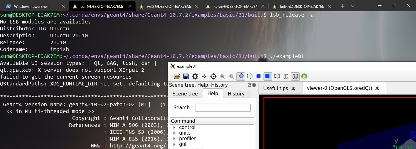 使用Geant4遇到的一系列问题（在wsl、anaconda中遇到）_geant4运行后不能转动视角-CSDN博客