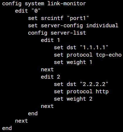 FortiGate configures multiple Server IPs on the same interface as Link-monitor monitoring ...