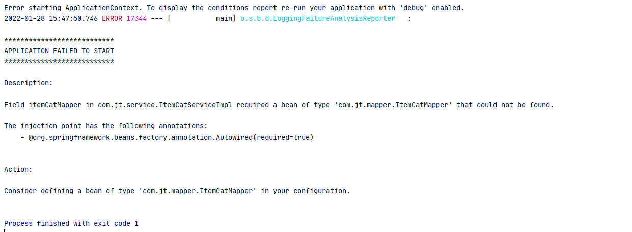 ApplicationContext. To display the conditions report re-run your application with ‘debug ...