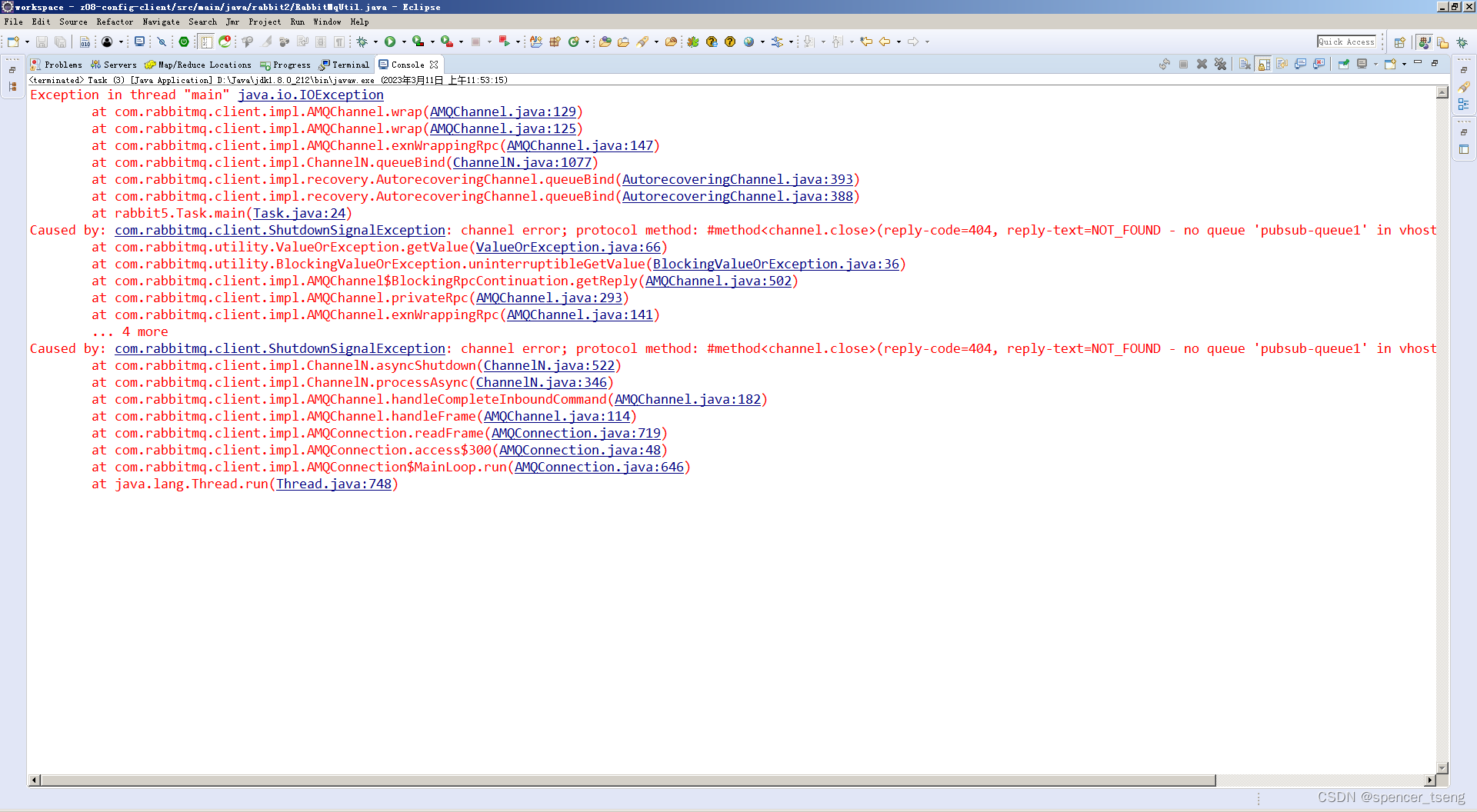 rabbitmq no queue ‘pubsub-queue1‘ in vhost ‘/‘_no queue 'admissionrule.appl.sms.queue' in vhost ...