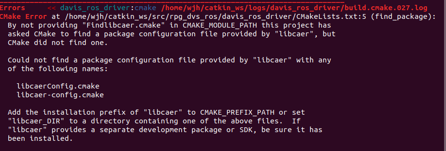 Could not find a package configuration file provided by “libcaer“（DAVIS to ROS）-CSDN博客