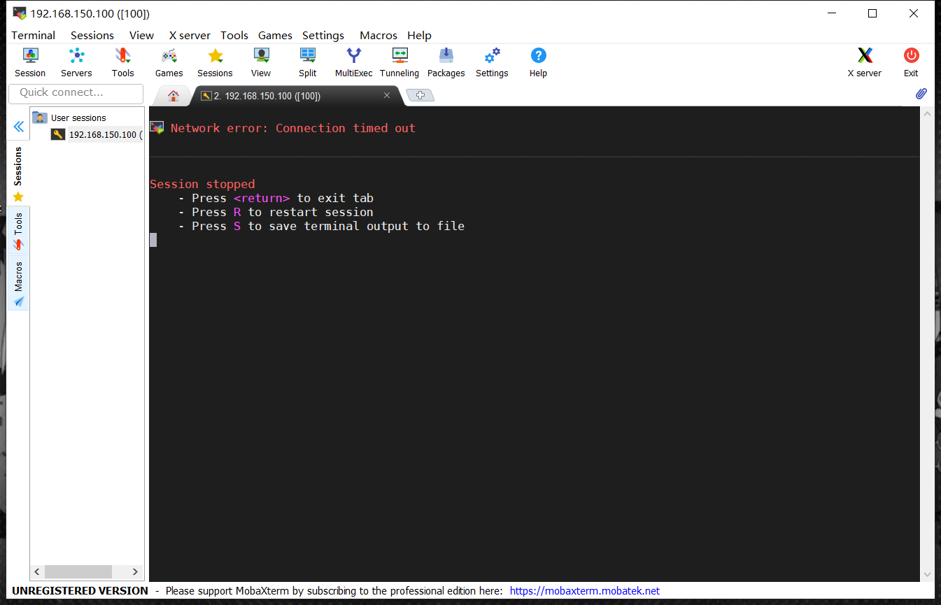 MobaXterm远程连接虚拟机的Network error: Connection timed out 网络错误：连接超时解决办法_session stopped - press to ...