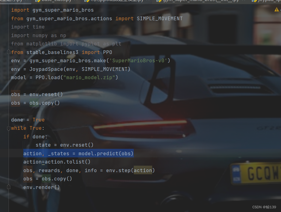 强化学习马里奥obs, rewards, done, info = env.step(action)关于action报错np.array的问题_line 10, in obs, reward ...