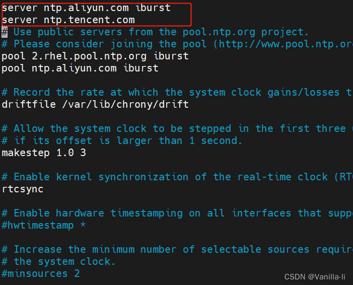 在每天早上9点钟，让你的服务器可以通过ntp.aliyun.com和ntp.tencent.com同步自己的时间。 注意点：时间服务器配置好，要能够上网，systemctl enable ...
