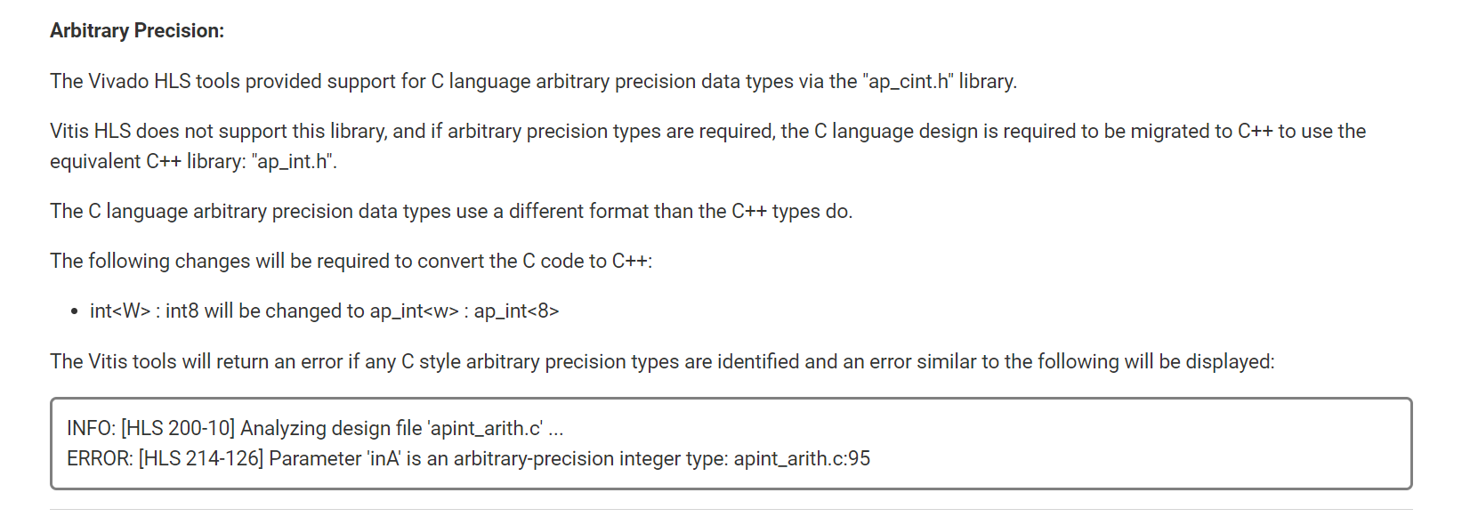 HLS错误记录（1）ERROR: [HLS 214-126] Parameter ‘led‘ is a C language arbitrary-precision integer type ...