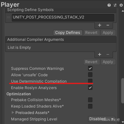 Unity出现Deterministic compilation failed. You can disable Deterministic builds in Player Settings ...
