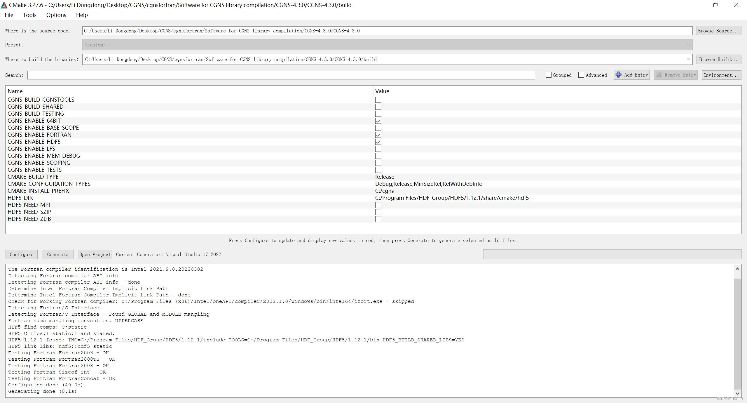 cgns学习—cgns静态链接库编译(VS2022+OneAPI Fortran)_读取cgns格式的网格文件-CSDN博客