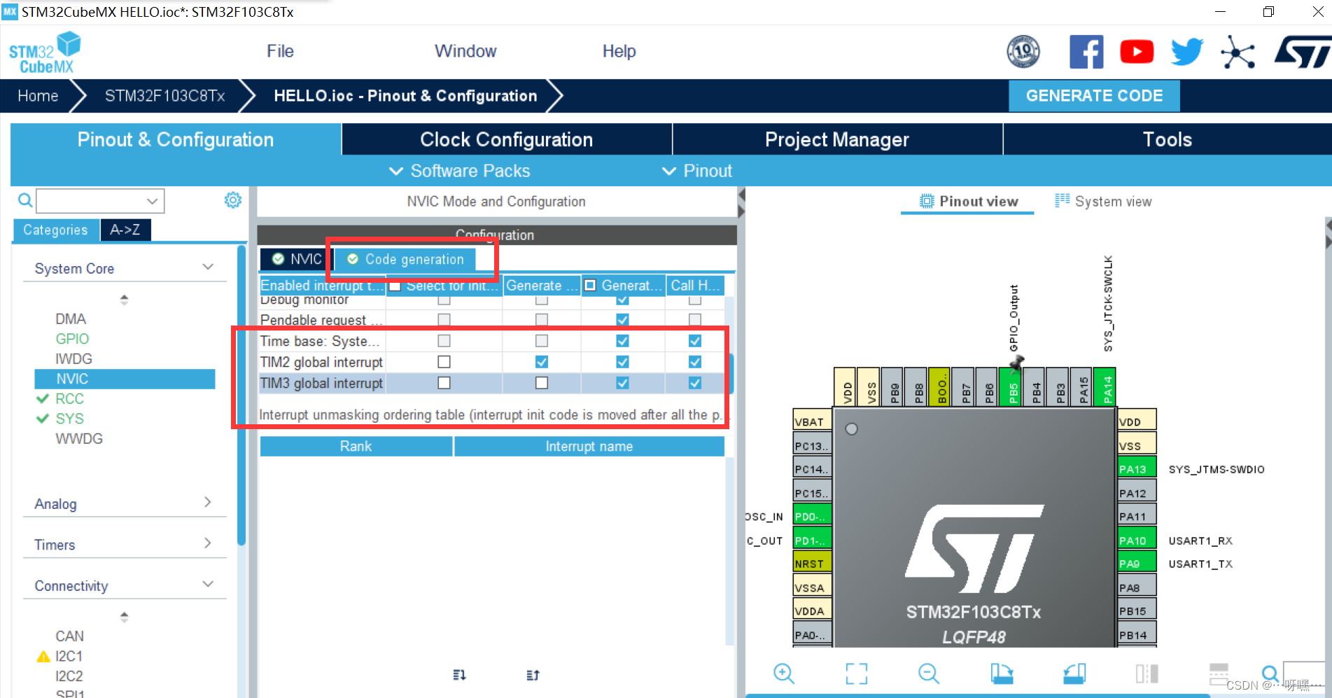 【嵌入式07.1】STM32F103C8T6开发板+CubeMX采用定时器实现周期性串口输出和LED闪烁_c8t6有tim5吗-CSDN博客