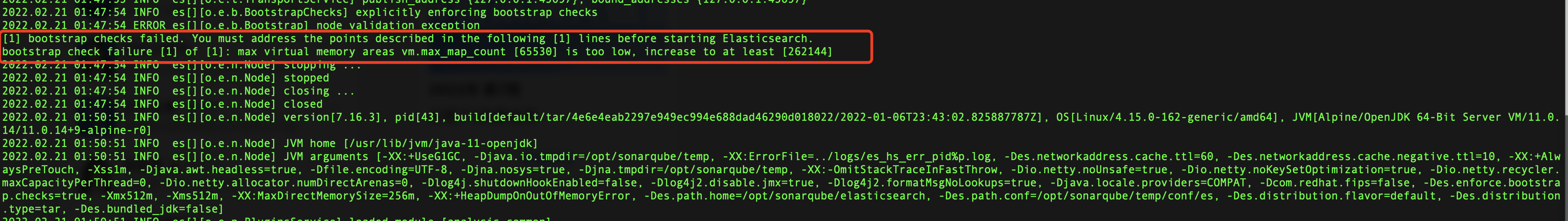Sonarqube 通过docker-compose启动报错，提示virtual memory areas vm.max_map_count [65530] is too low_启动 ...