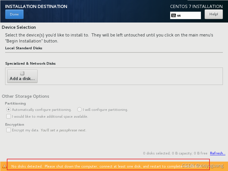 Linux 虚拟机VMware安装失败,提示没有选择磁盘no disks selected-CSDN博客