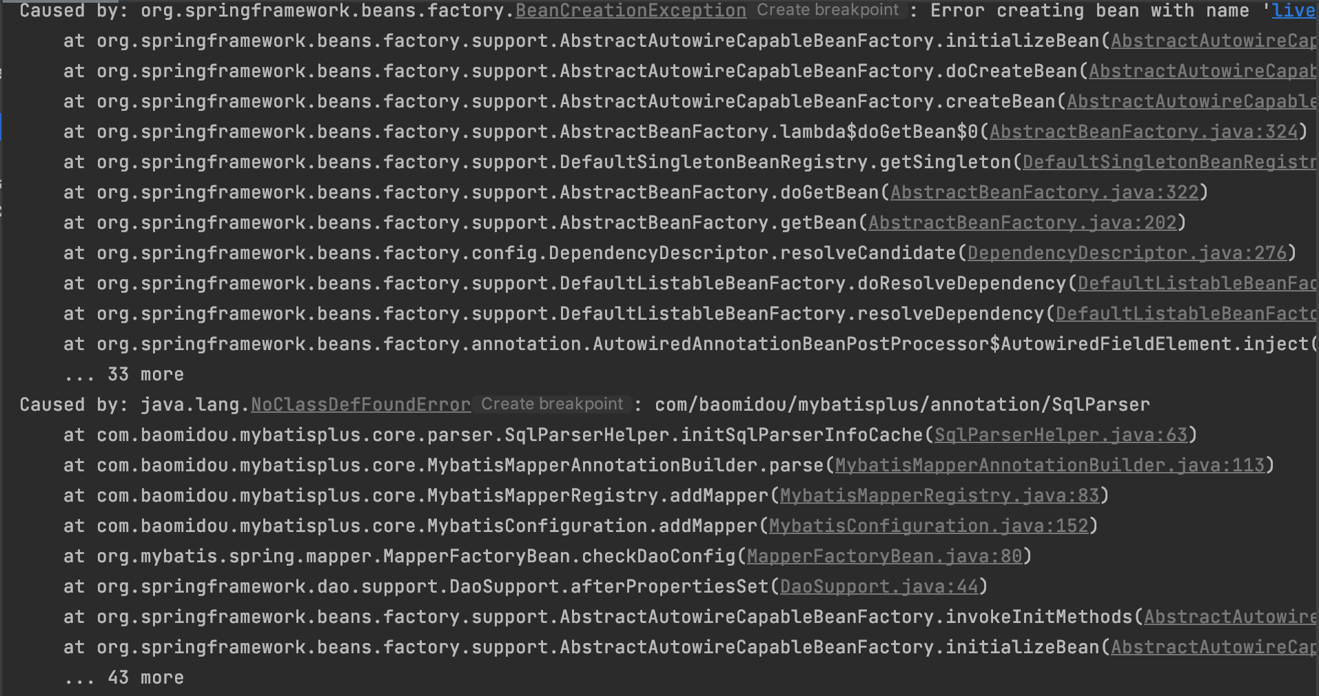 Caused By Javalangnoclassdeffounderror Combaomidoumybatisplusannotationsqlparsercom 