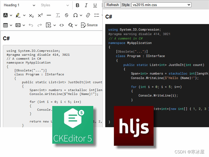 在aspnet Web窗体中使用ckeditor 5(带代码块)和highlightjsckeditor5 Highlightjs Csdn博客