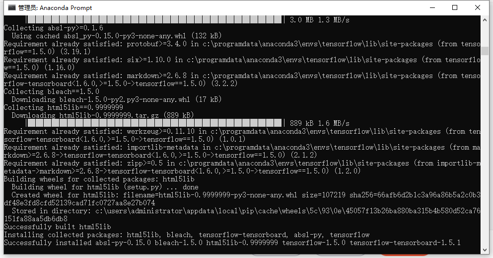 Windows10利用anaconda安装tensorflow 1.5.0_tensorflow==1.5.0-CSDN博客
