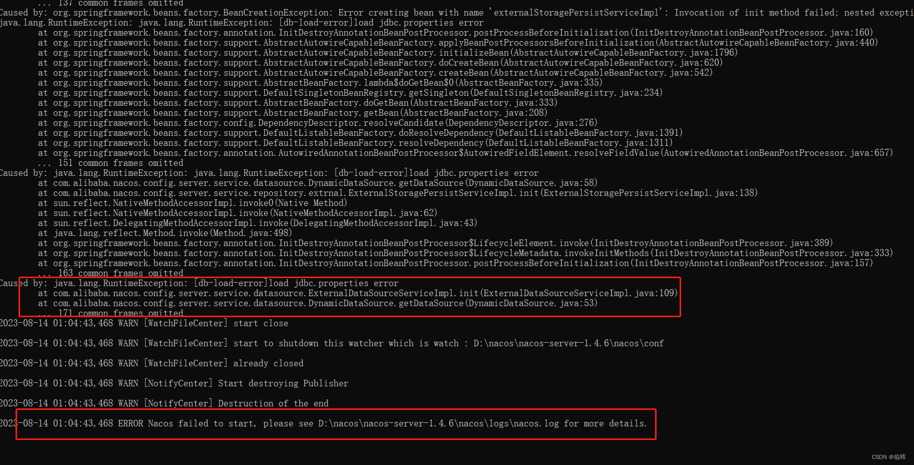 nacos启动时报错： Error creating bean with name ‘authFilterRegistration‘ defined in class path ...