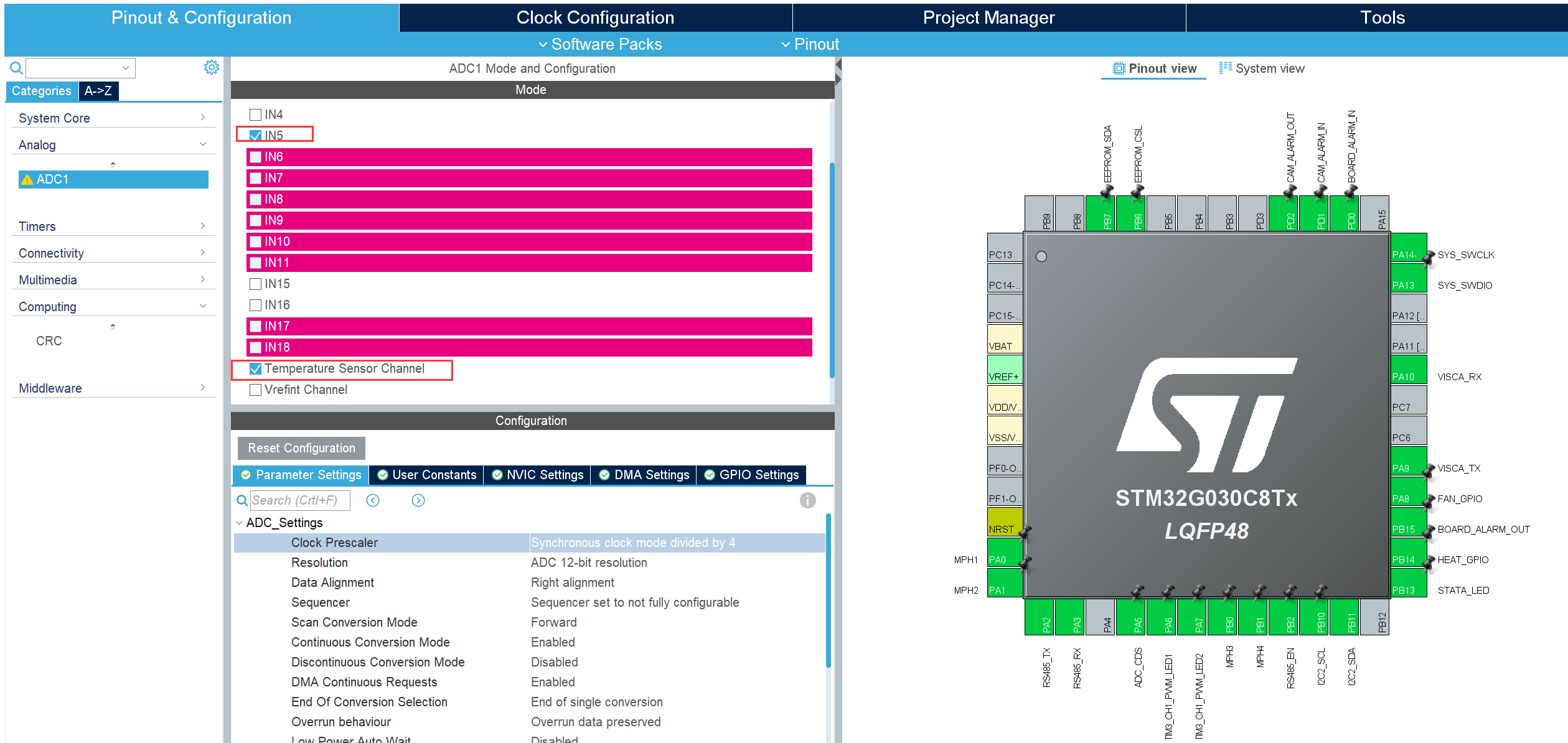 关于STM32G030C8T6的ADC与芯片内部温度采集_stm32g030 adc-CSDN博客