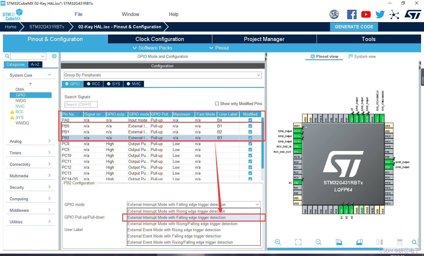 蓝桥杯嵌入式CT117E-M4学习笔记07-按键&外部中断实验_嵌入式外部中断实验-CSDN博客