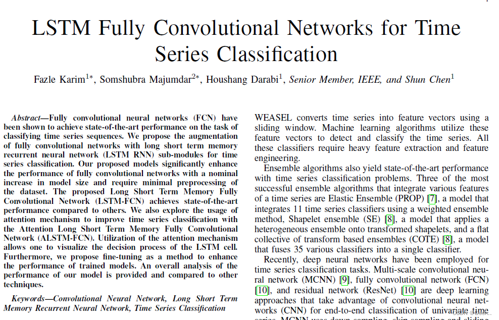 LSTM Fully Convolutional Networks for Time Series Classification-CSDN博客