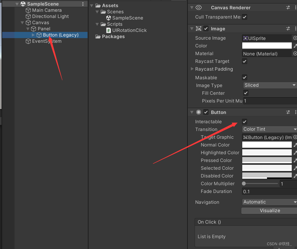 Unity游戏开发——解决UI绕y轴旋转180°后事件无法响应的问题_unity中物体的旋转轴改变不了-CSDN博客