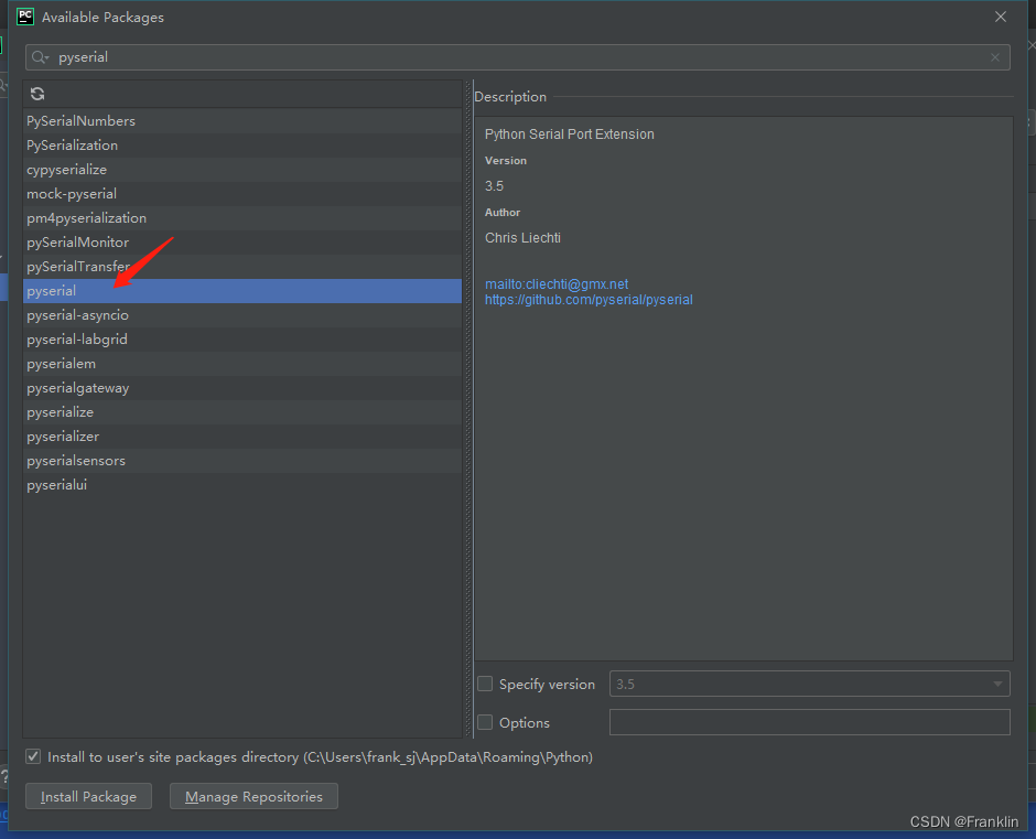 利用Anaconda 在Pycharm安装模组比如serial@问题No module named ‘serial.tools ...