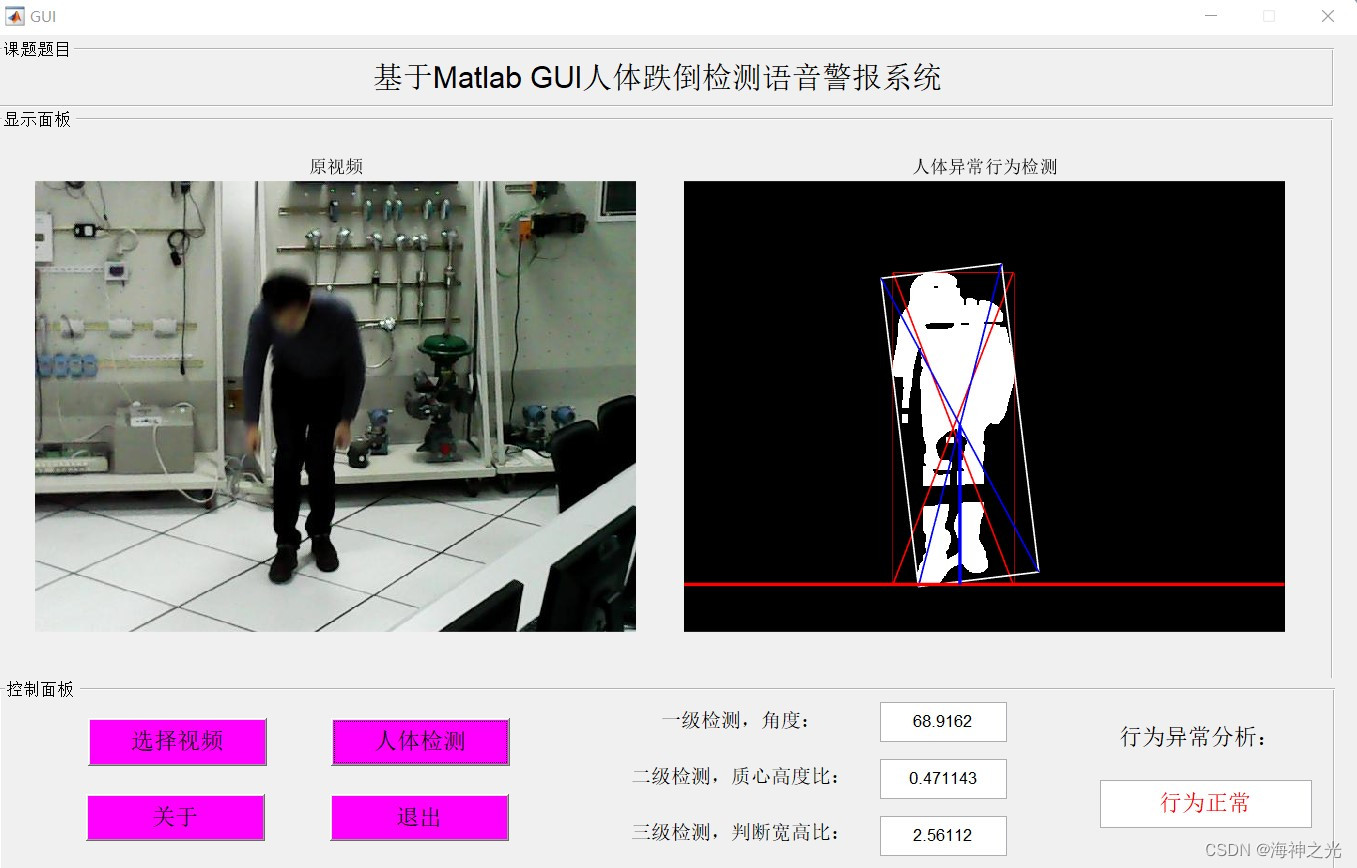 【跌倒检测】基于matlab GUI人体跌倒检测系统【含Matlab源码 2428期】_基于matlab的摔倒预测-CSDN博客