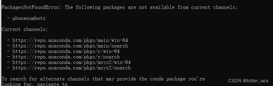 PackagesNotFoundError: The following packages are not available from current channels的解决办法-CSDN博客