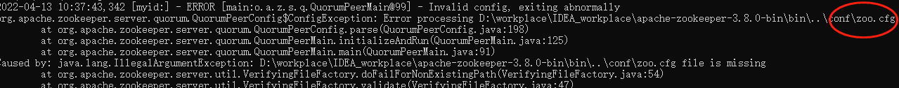 org.apache.zookeeper.server.quorum.QuorumPeerConfig$ConfigException: Error processing_zk集群配置 ...