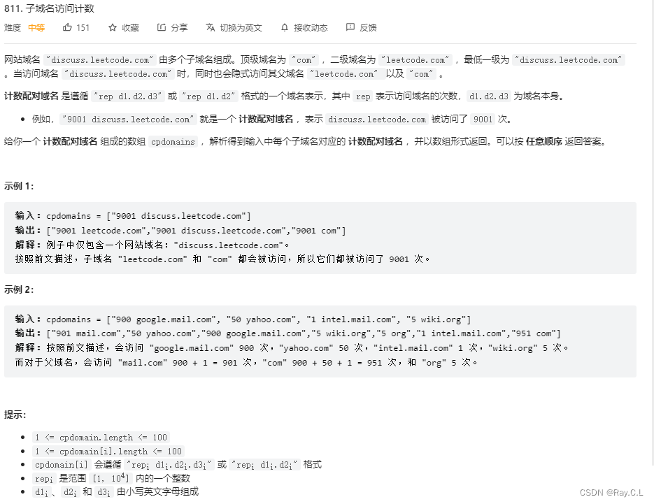 Leetcode 811 子域名访问计数 Csdn博客