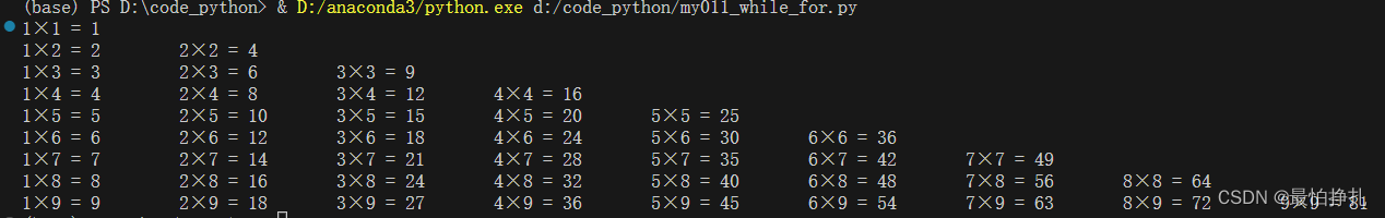 Python自学之利用for循环语句输出九九乘法表python99乘法表for循环 Csdn博客 