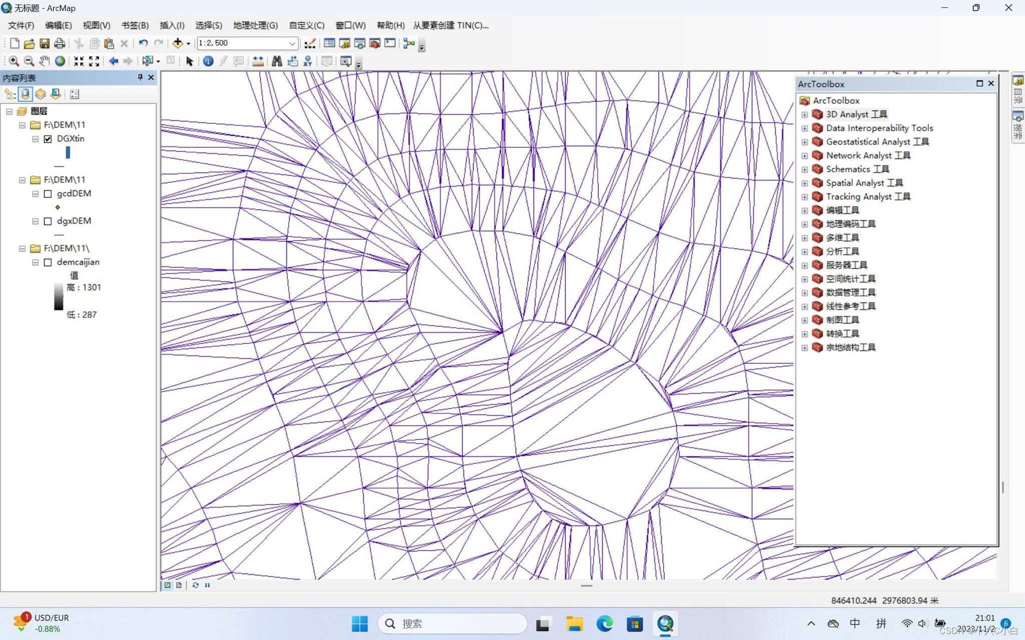 利用Arc GIS软件、由等高线生成TIN_将等高线转化成tin-CSDN博客