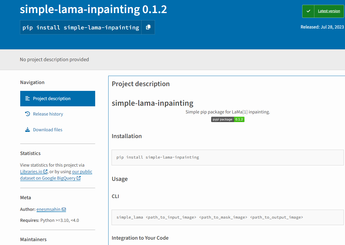 simple-lama-inpainting 安装使用，集成到自己的代码里-CSDN博客