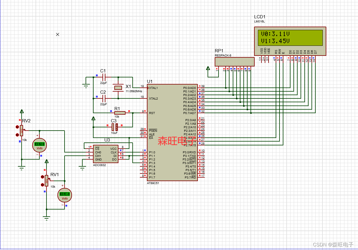 基于51单片机ADC0832双通道电压检测仿真_adc0832代码-CSDN博客