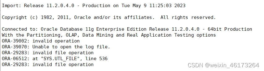 oracle报错ORA-39002: invalid operationORA-39070: Unable to open the log file.ORA-29283: invalid ...