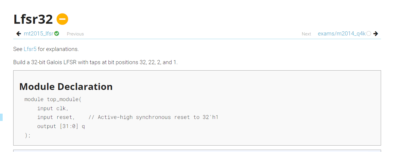 Mt2015 lfsr、Lfsr32_HDLbits（线性反馈移位寄存器）-CSDN博客