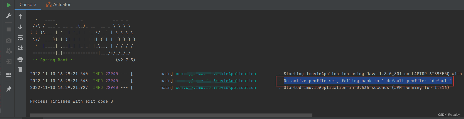 新建springboot项目,启动时报错 No Active Profile Set Falling Back To 1 Default