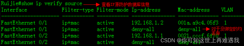 锐捷交换机——MAC地址绑定、IP source guard_锐捷交换机mac地址绑定-CSDN博客