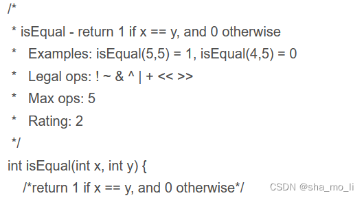 isEqual - return 1 if x == y, and 0 otherwise & negate - return -x_negate - return -x * example ...
