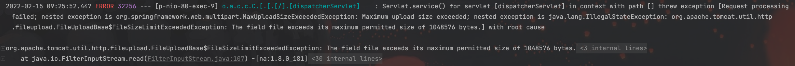 Springboot文件上传文件大小限制the Field File Exceeds Its Maximum Permitted Size Of 1048576 Bytes Csdn博客 