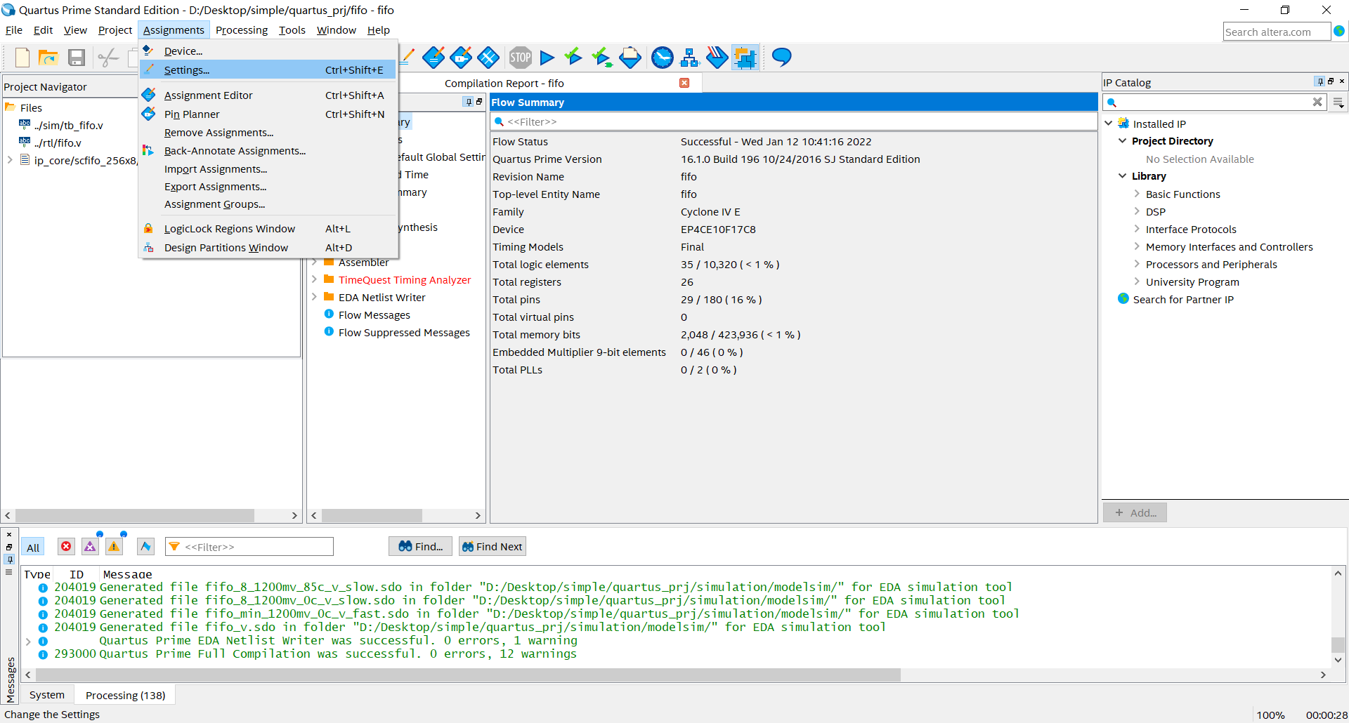 Quartus联合modelsim的ip核仿真——以FIFO为例——（报错问题解决）_modelsim仿真fifo报错-CSDN博客