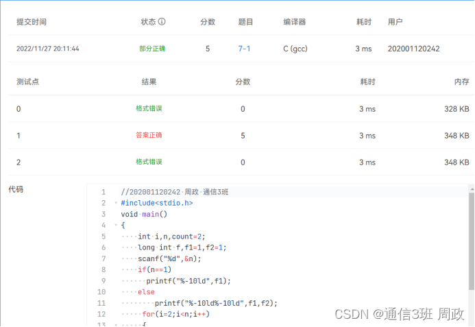 C语言程序设计博客作业04_7-1 输出fibonacci数列的前n项 已知fibonacci数列的规律是1,1,2,3,5,8-CSDN博客
