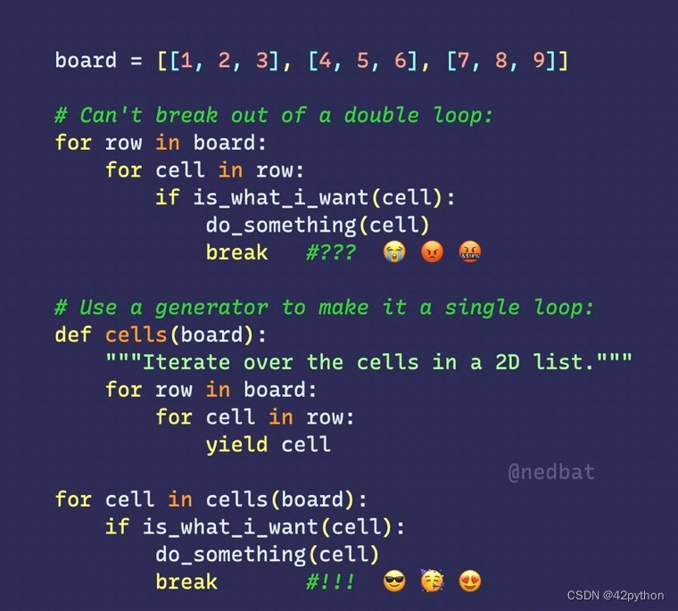 用yield生成器优雅地跳出双层循环_python yield 跳出循环-CSDN博客