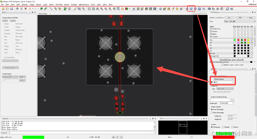 Cadence Allegro PCB设计88问解析(二十三) 之 Allegro中设置禁止走线打孔区域（添加Route keepout和Via keepout）_allegro route ...