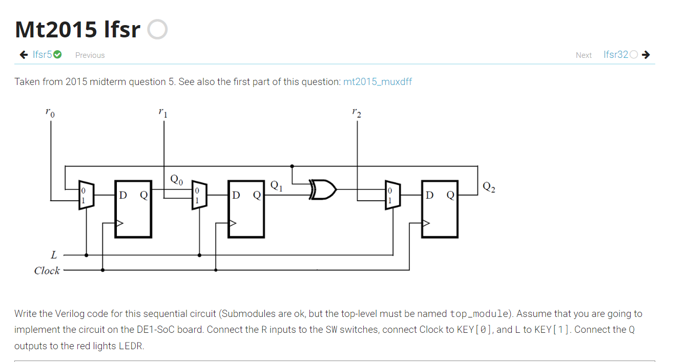 Mt2015 lfsr、Lfsr32_HDLbits（线性反馈移位寄存器）-CSDN博客