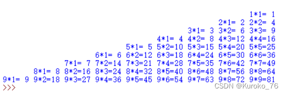 Python应用九九乘法表python九九乘法表右三角 Csdn博客
